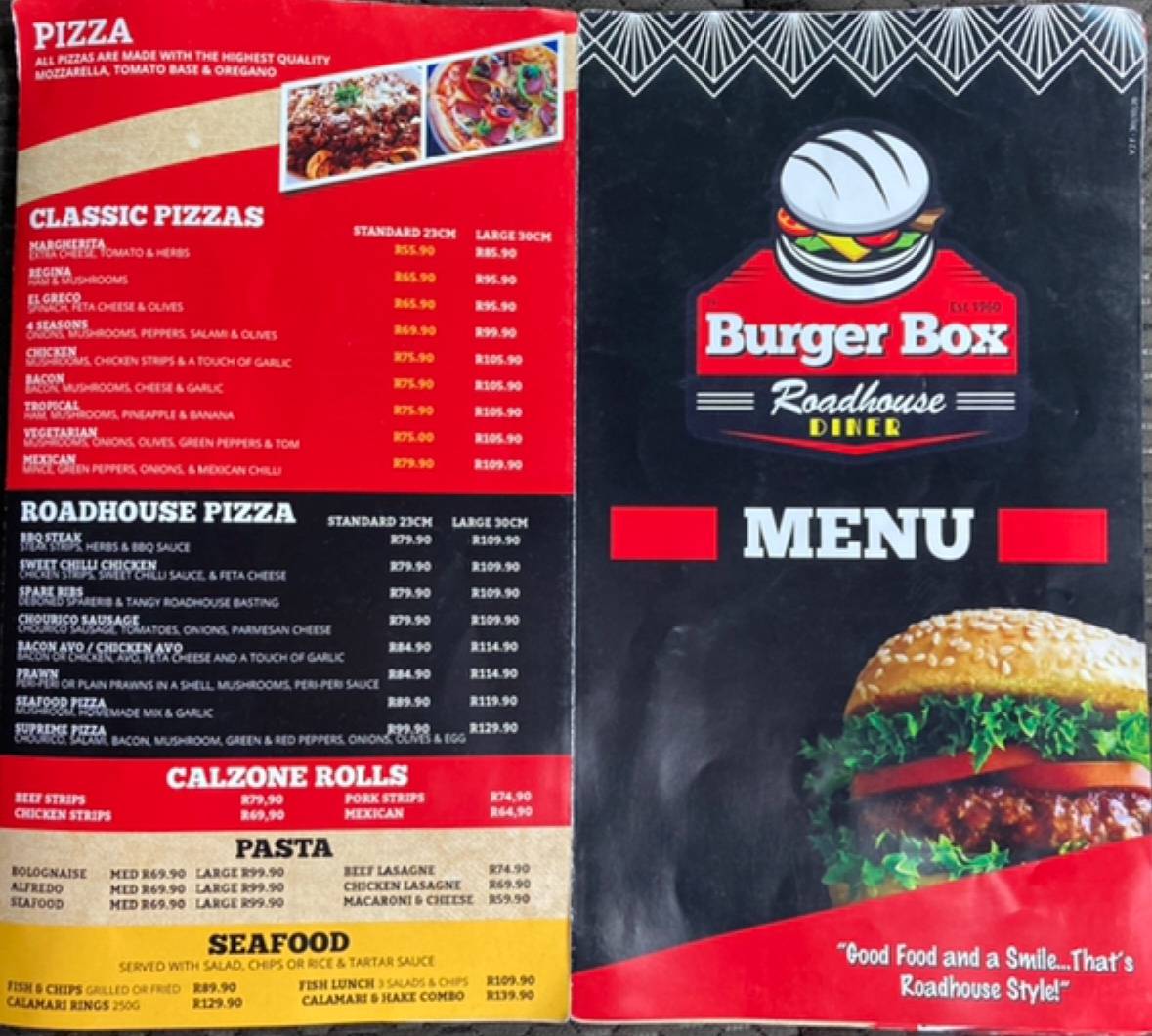 Menu at Burger Box Roadhouse Centurion restaurant, Centurion