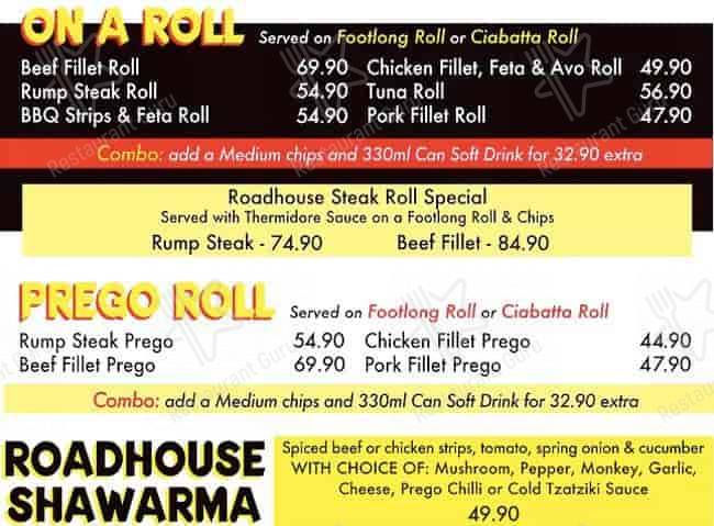 Menu at Burger Box Roadhouse restaurant, Benoni