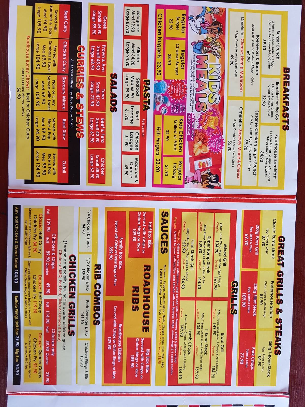 Menu at Burger Box Roadhouse restaurant, Benoni
