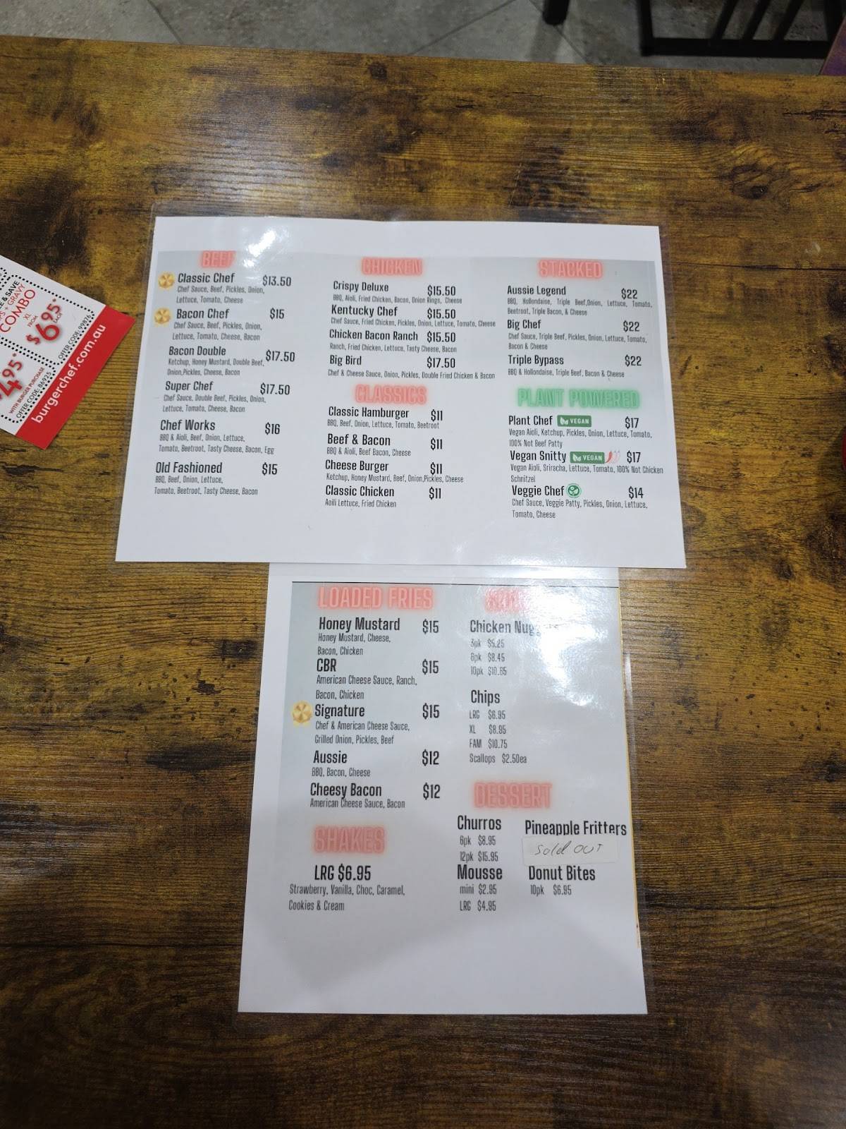 Menu at Burger Chef restaurant, Singleton