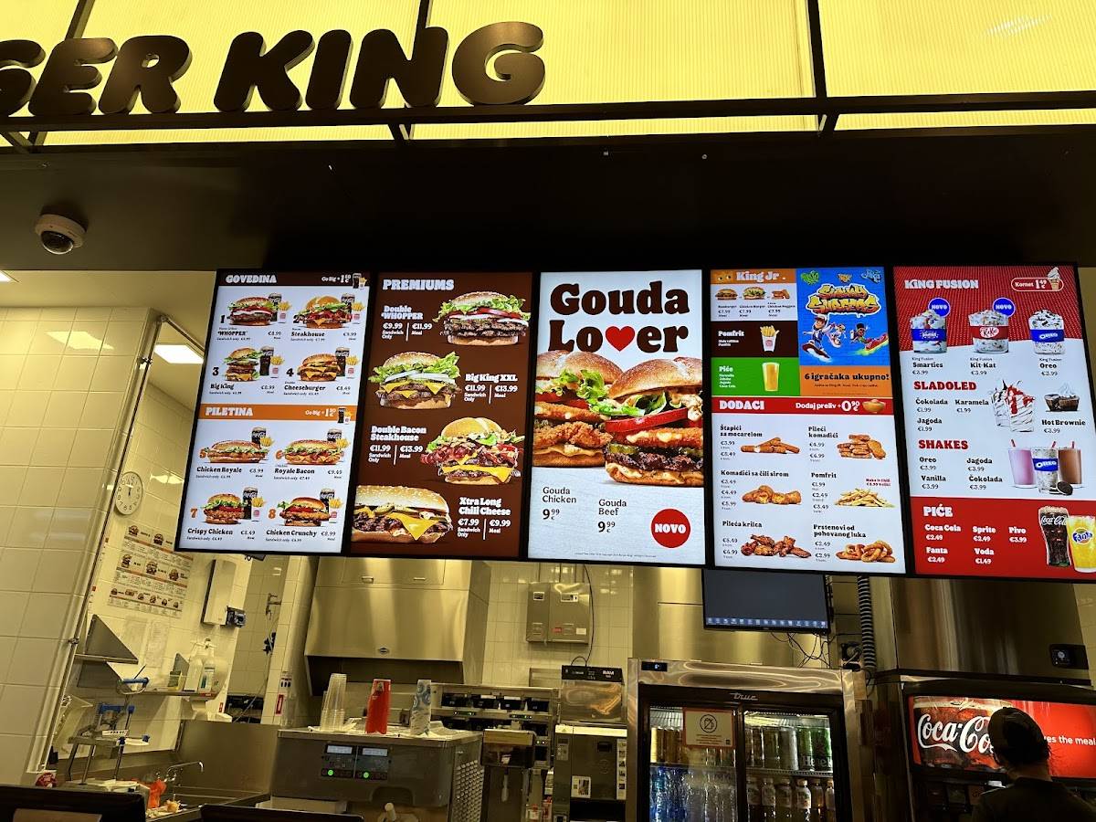 Menu at Burger King Podgorica Zabjelo restaurant, Podgorica