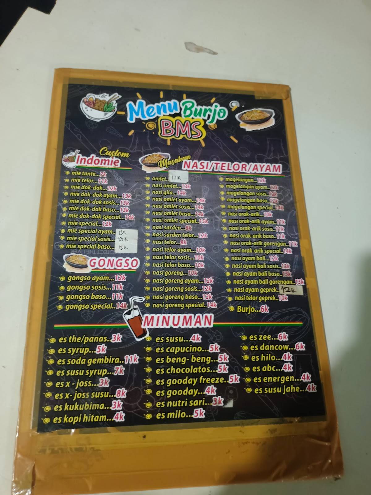 Menu at Burjo Meisya Semarang (BMS), Semarang