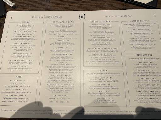 Menu at Burtons Grill & Bar, Burlington