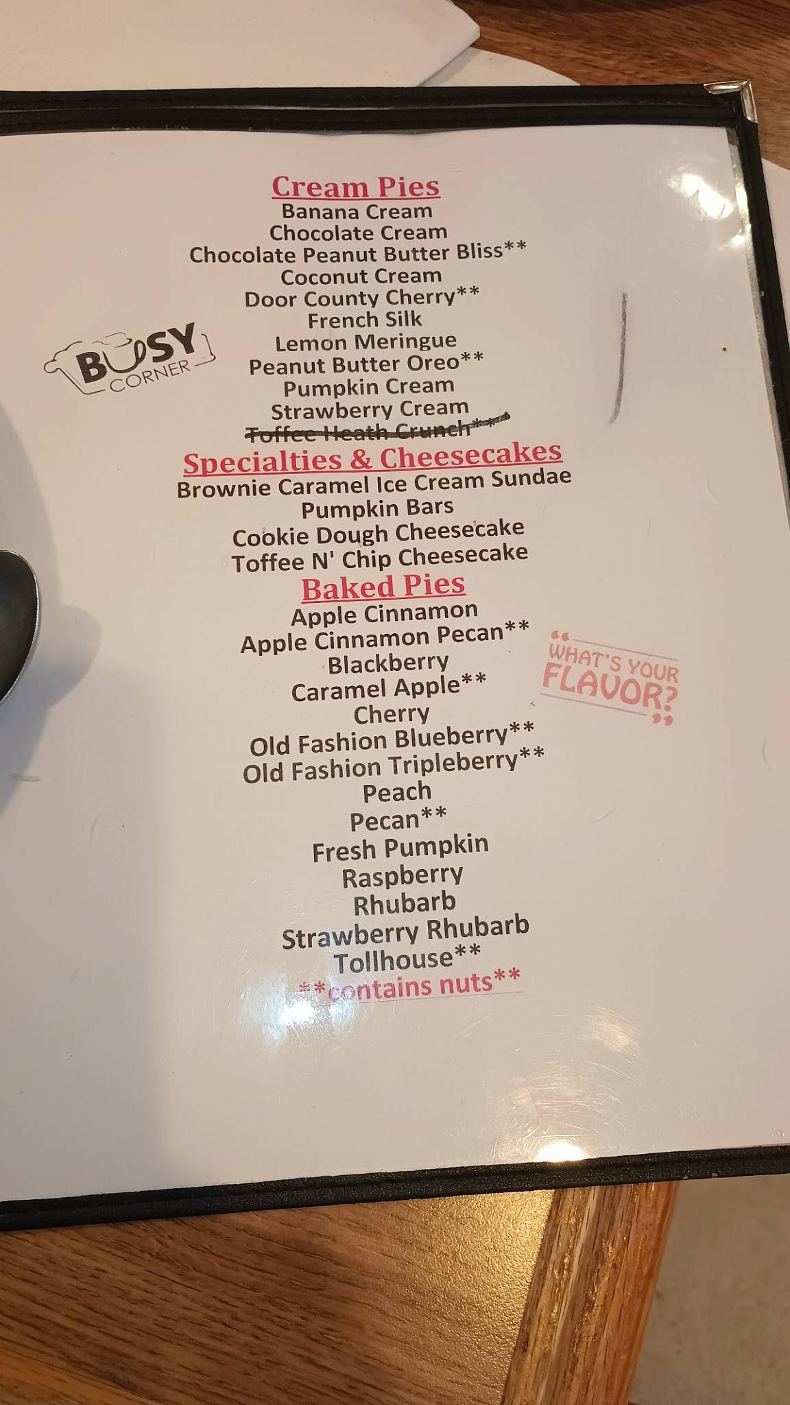 Menu at Busy Corner restaurant, Goodfield