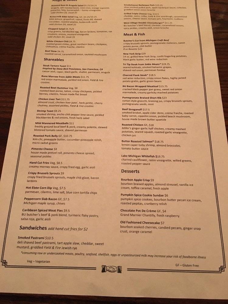 Menu at Butcher's Union pub & bar, Grand Rapids, 438 Bridge St NW