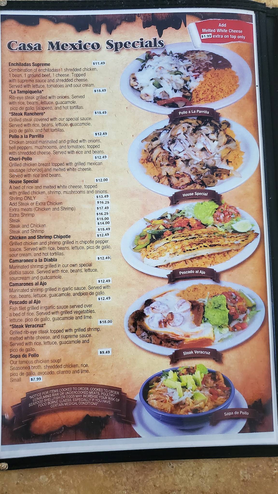 Menu at Casa Mexico Restaurant LLC, Byron