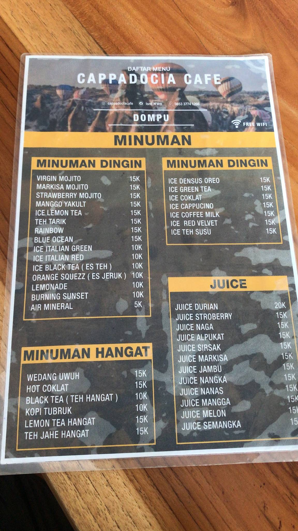 Carta de CAPPADOCIA CAFE, Indonesia