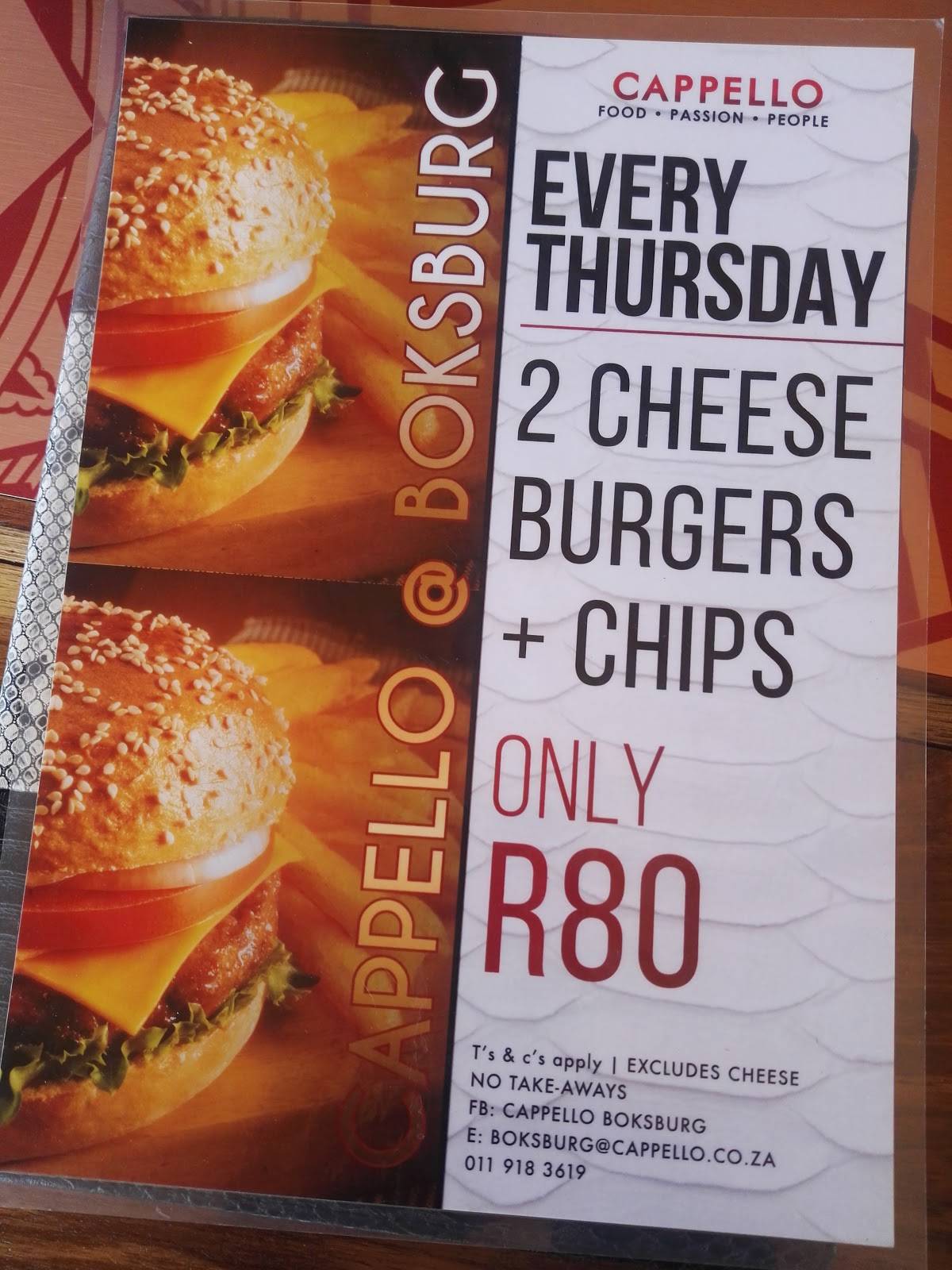 Menu at CAPPELLO BOKSBURG restaurant, Boksburg