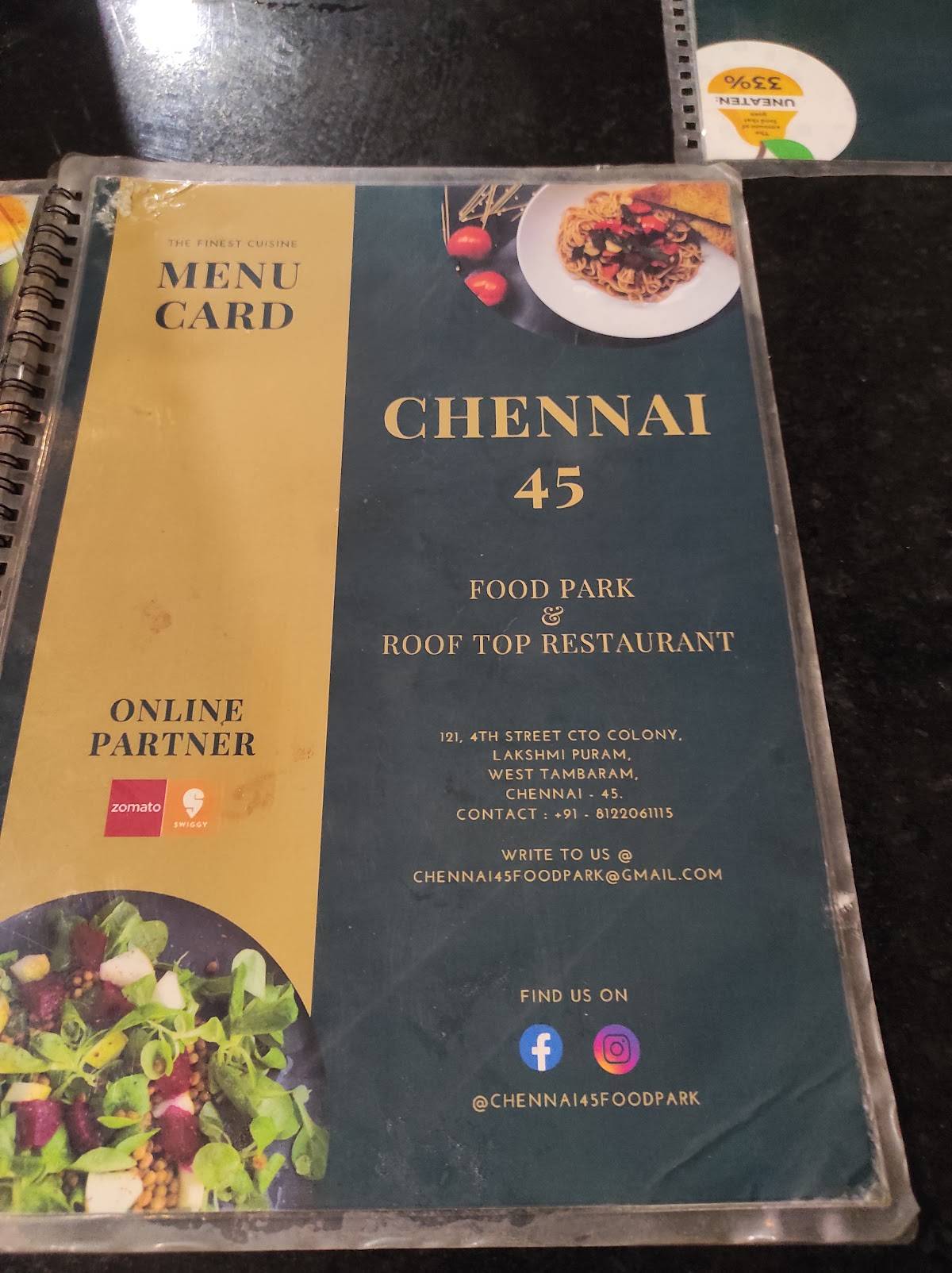 Menu at CHENNAI 45 FOOD PARK, Chennai