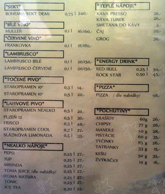 Menu at CLUB 55, Prague, Zenklova