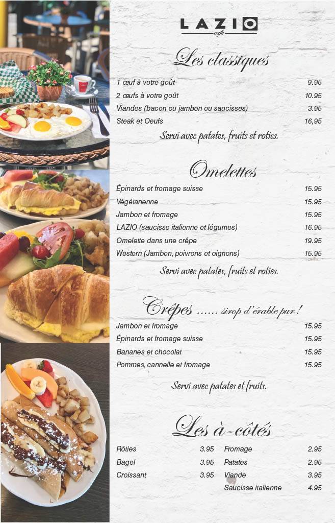 Menu au Café Lazio, La Prairie