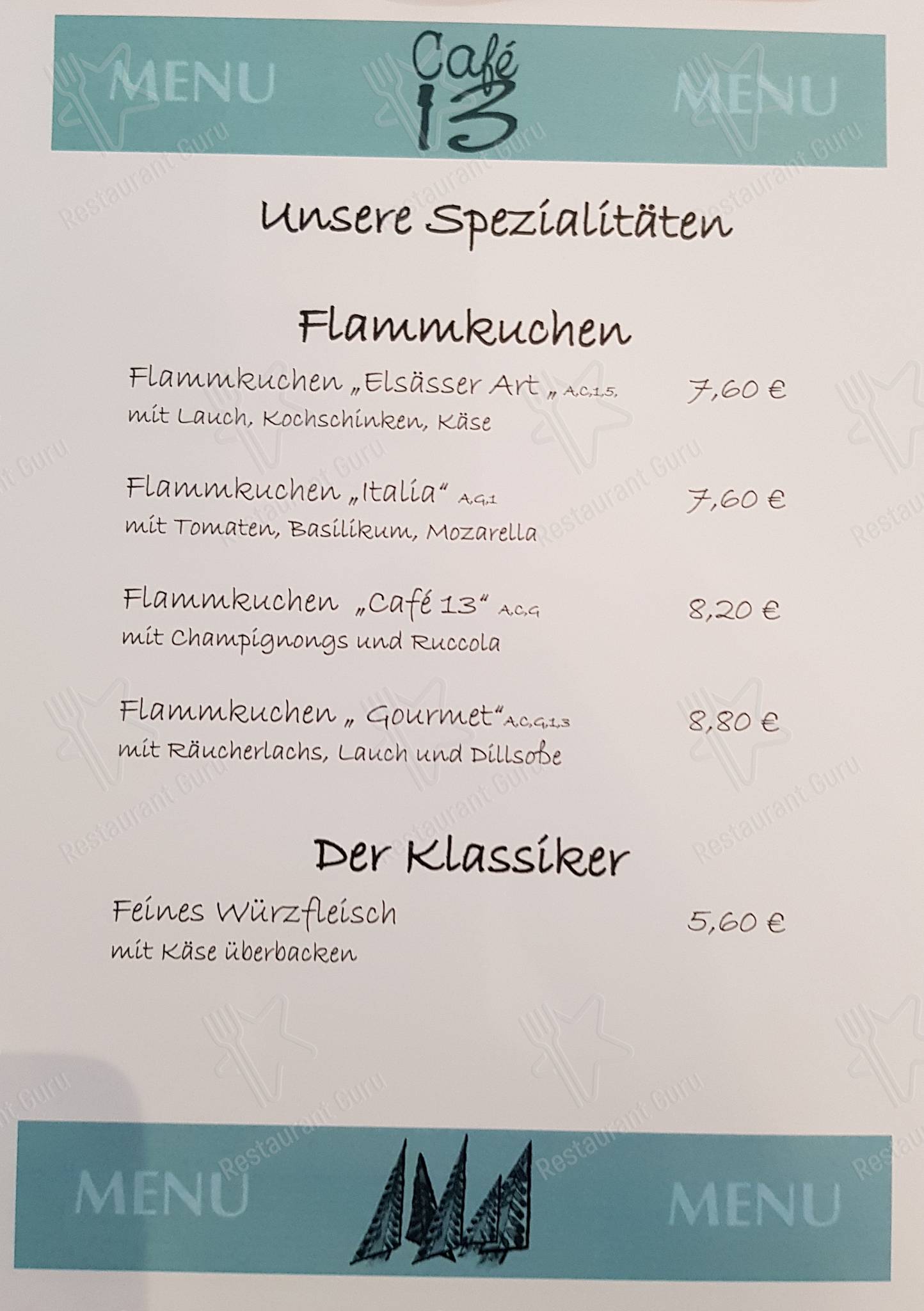 Speisekarte von Café 13 cafe, Katzhütte