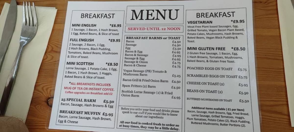 Menu at Cafe 25 Blackpool, Blackpool
