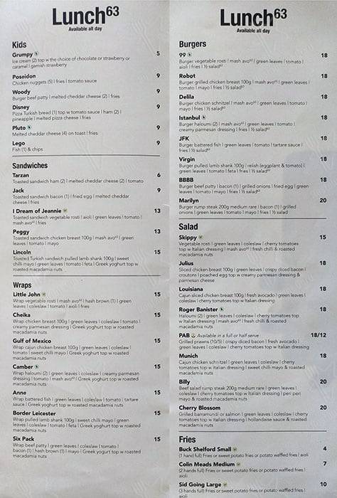 Menu at Cafe 63, Greenslopes, 433 Logan Rd
