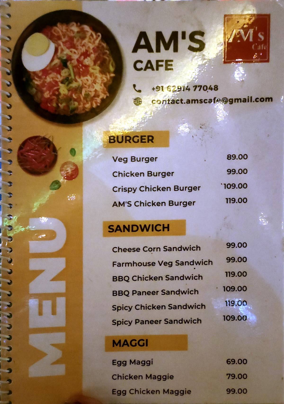 Menu at AM's cafe, Maheshtala, Shyampur