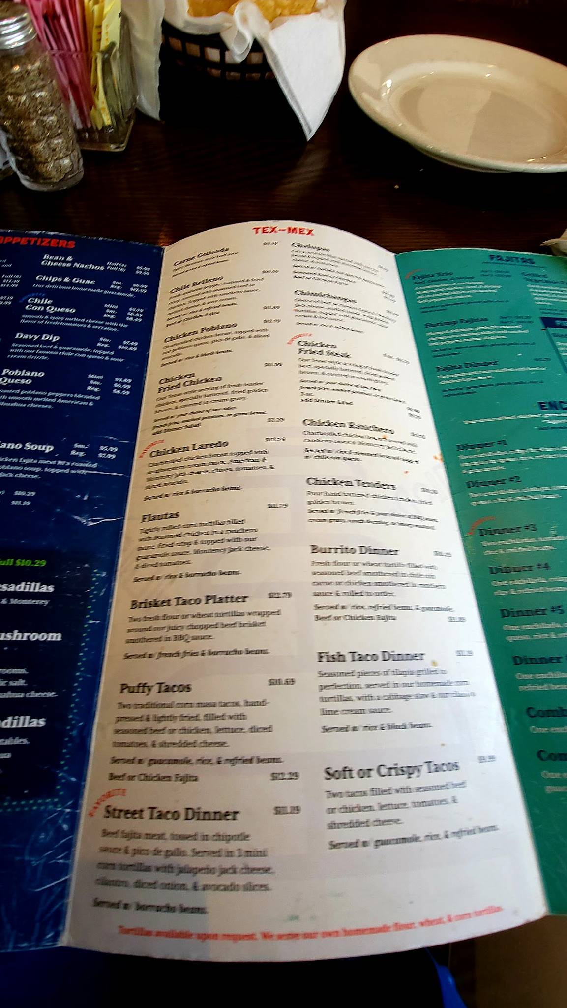 Menu at Alamo Cafe, San Antonio, I-10