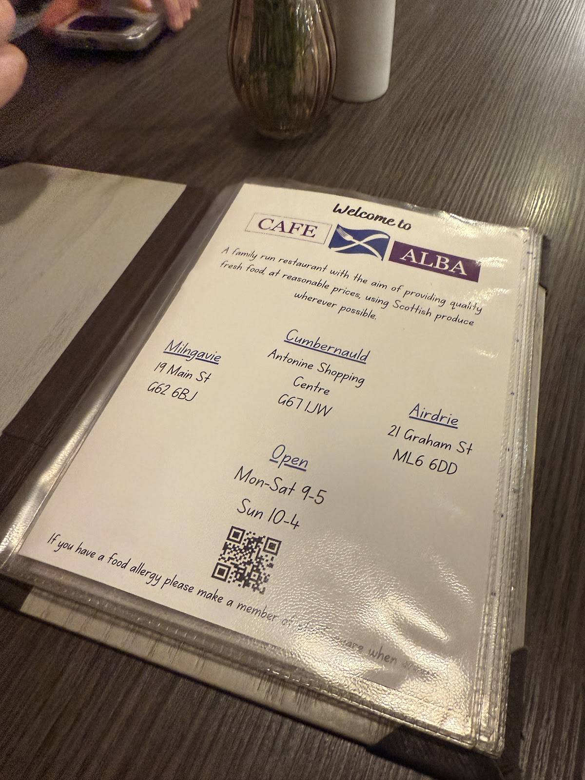 Menu at Cafe Alba, Cumbernauld, Unit 33A