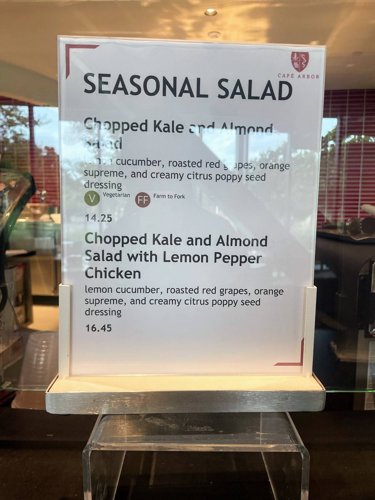 Menu at Café Arbor cafe, Palo Alto