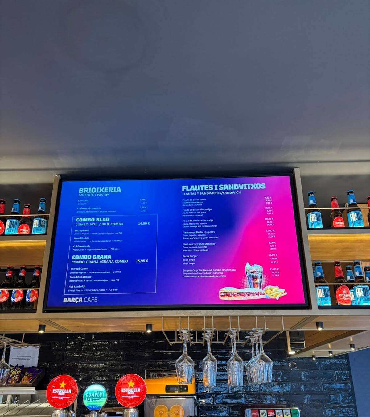 Menu at Barça Cafe, Barcelona