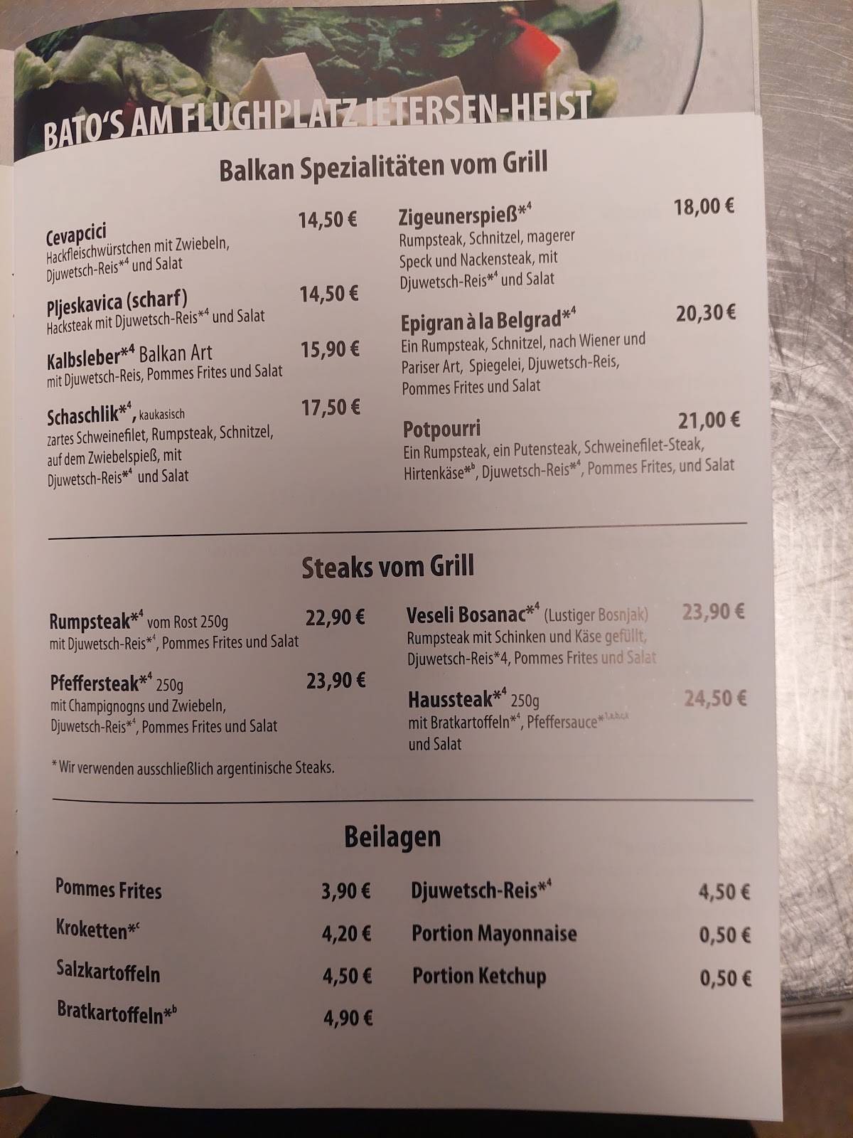 Speisekarte von Bato's Spezialitäten-Restaurant, Heist