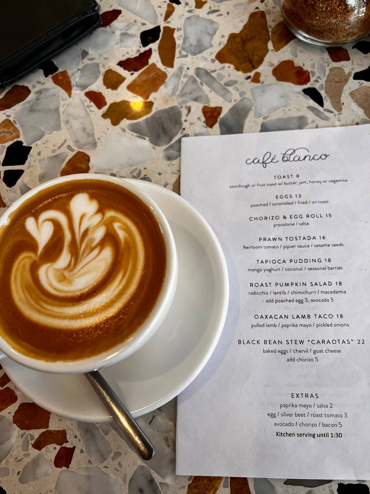 Menu at Café Blanco restaurant, Kambah