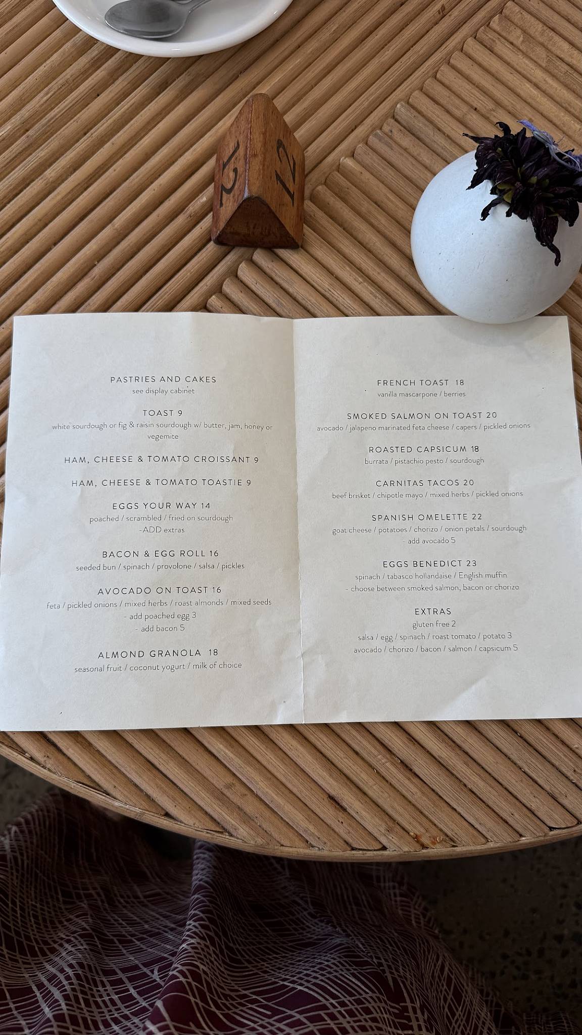 Menu at Café Blanco restaurant, Kambah