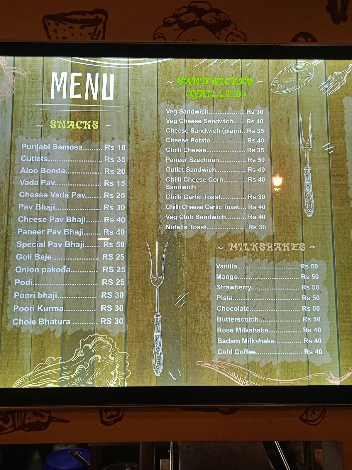 Menu at Cafe Boda Sheera Canara Mall, Manipal