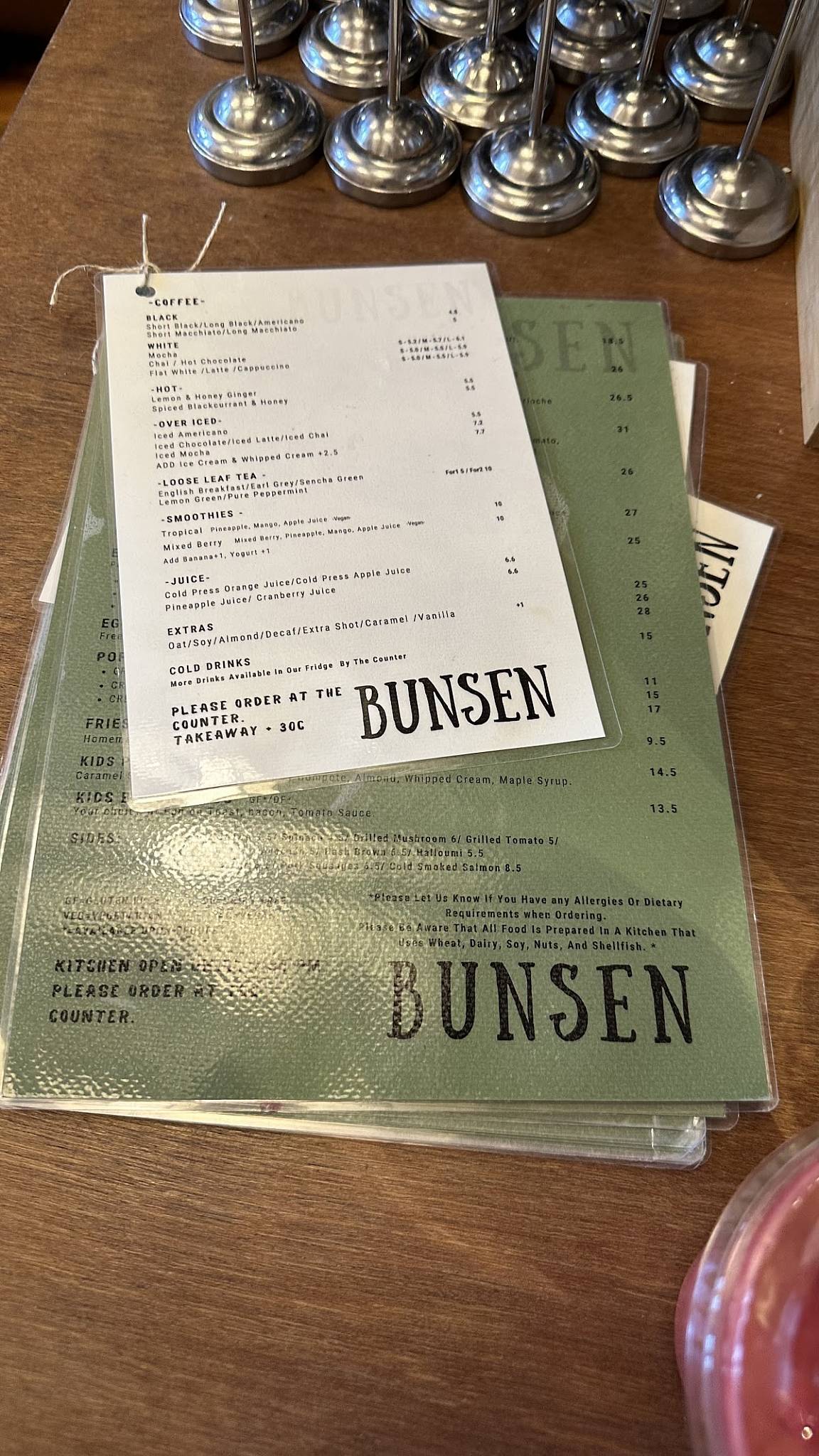 Menu at Bunsen cafe, Christchurch
