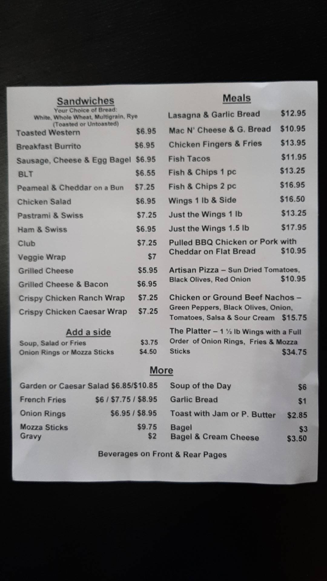 Menu at Cafe 23, Stirling
