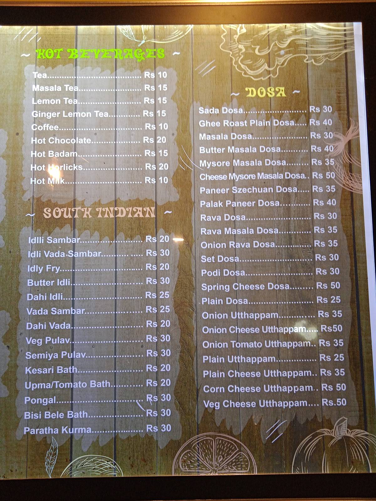 Menu at Cafe Boda Sheera Canara Mall, Manipal