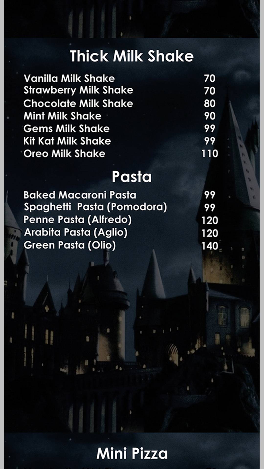 Menu at Cafe Hogwarts, Ahmedabad