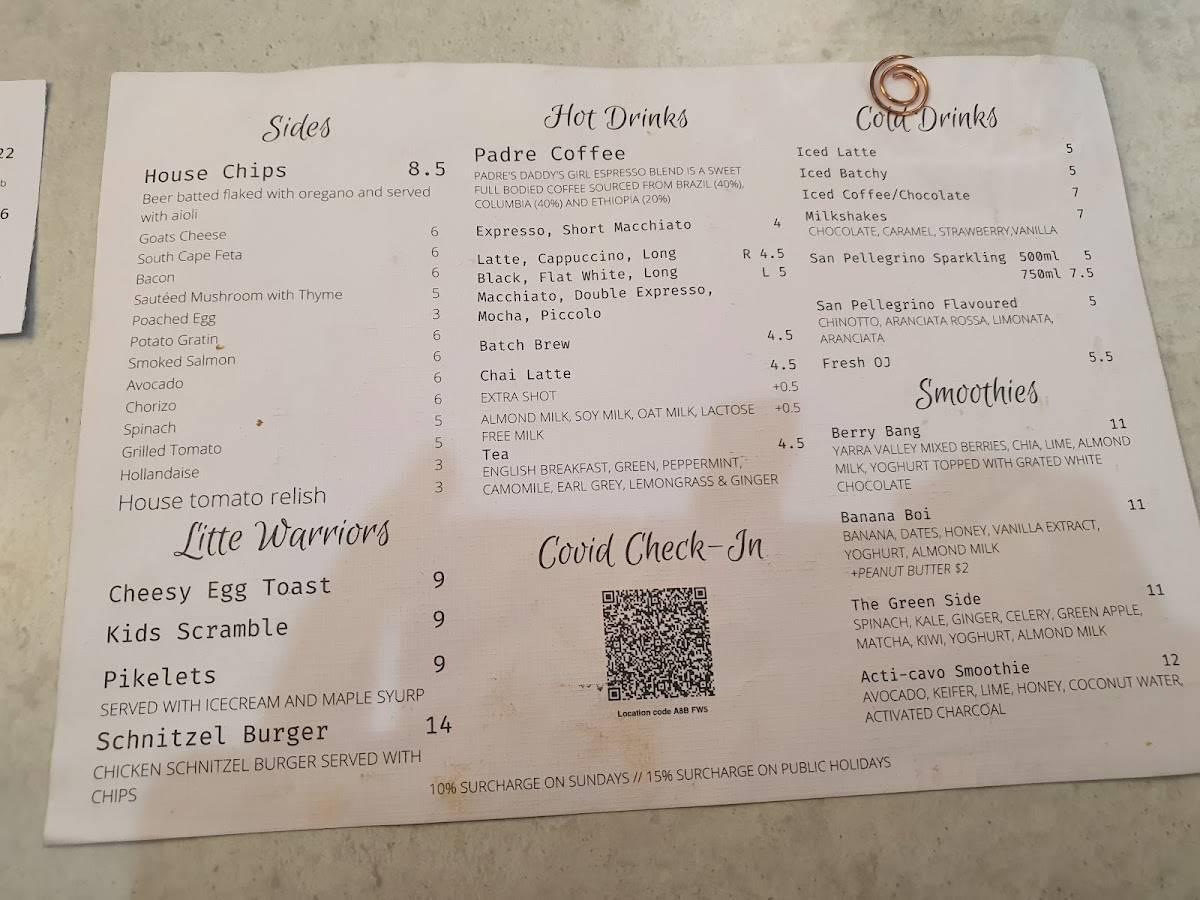 Menu at Cafe Latte, Toorak