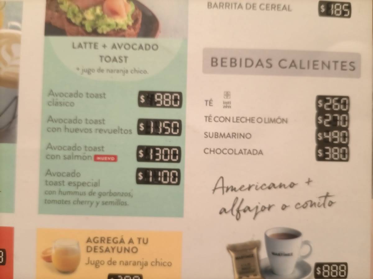 Carta de Café Martínez, Buenos Aires, Moldes
