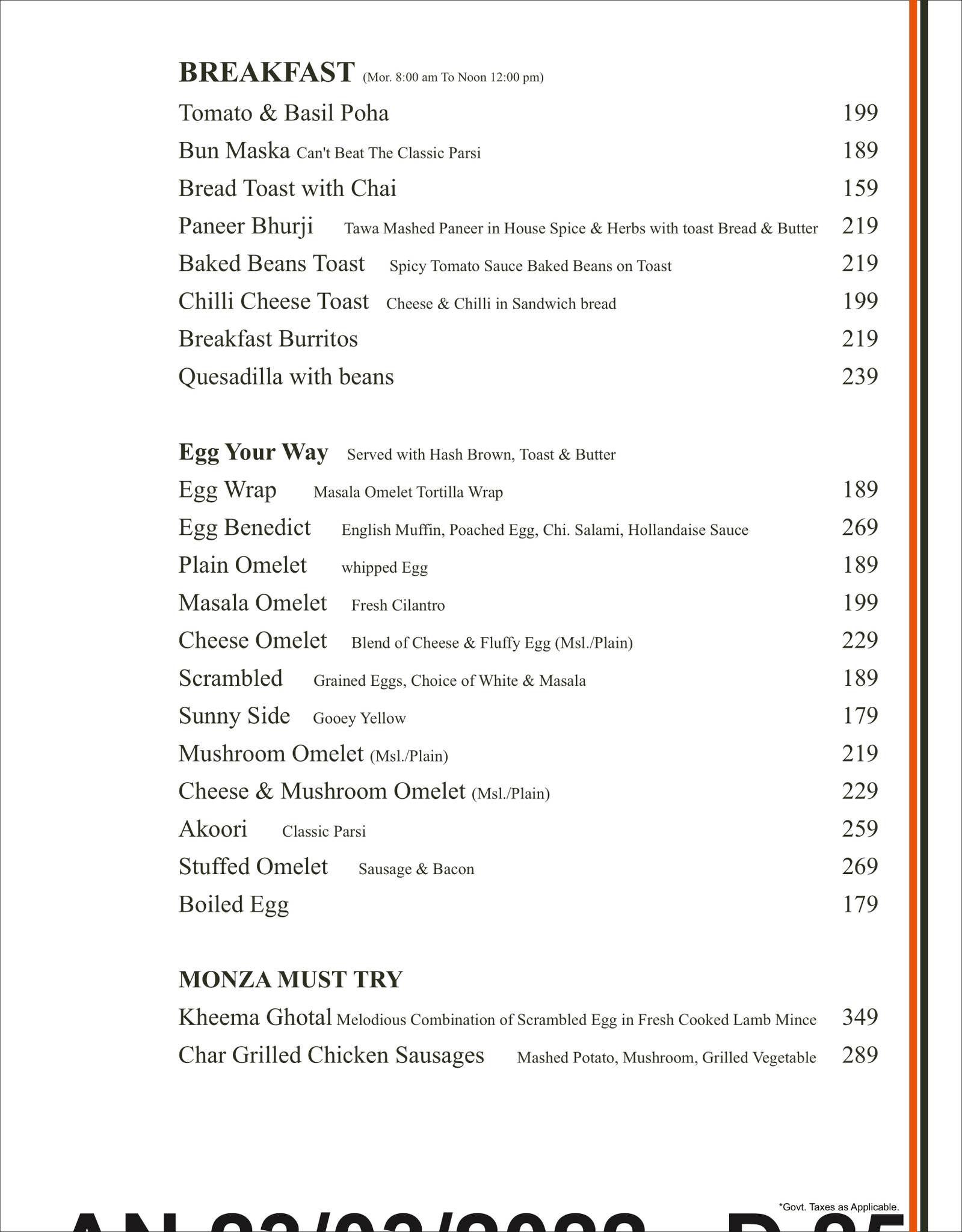 Menu at Cafe Monza, Navi Mumbai, Bhoomi Heights