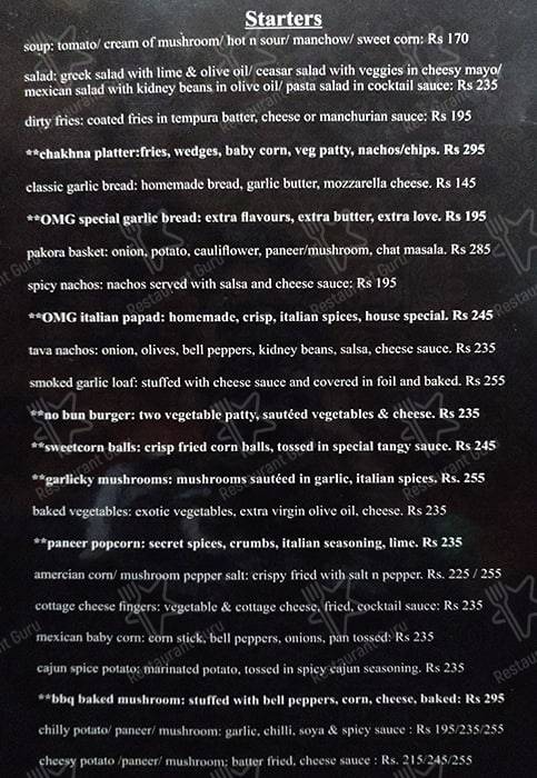 Menu at OMG CAFE, Kolkata, 1st Floor