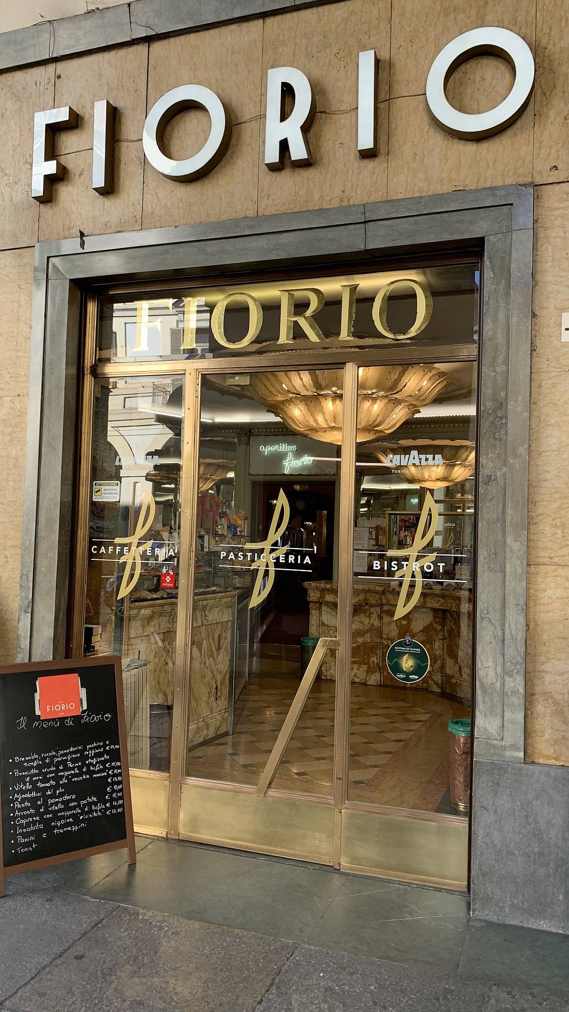 Menu at Caffè Fiorio cafe, Turin, Via Po