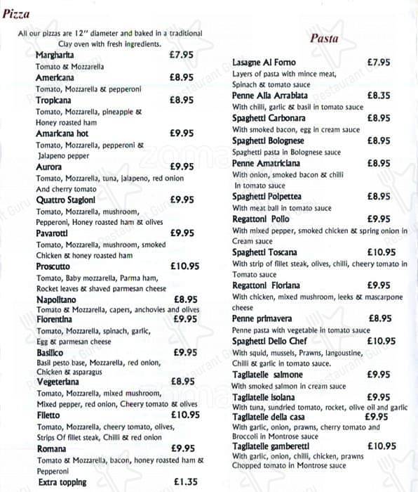 Menu at Capriccio Italiano Restaurant, Sunbury-on-Thames