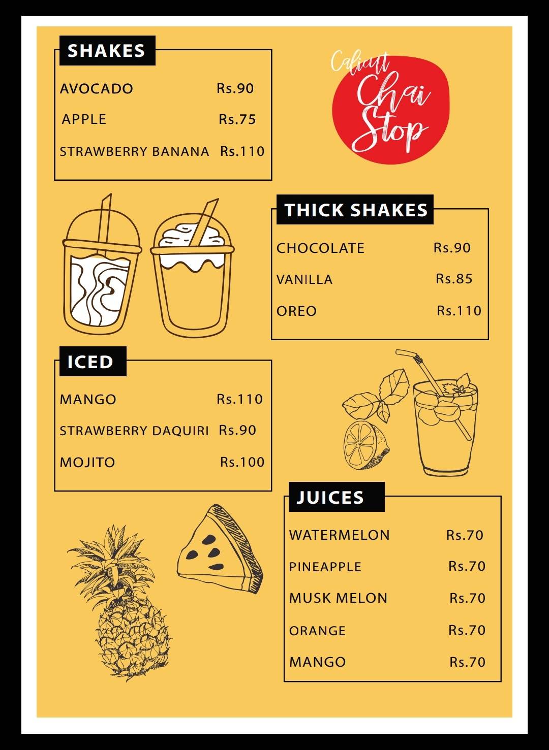Menu at Chai Stop, Kunnamangalam