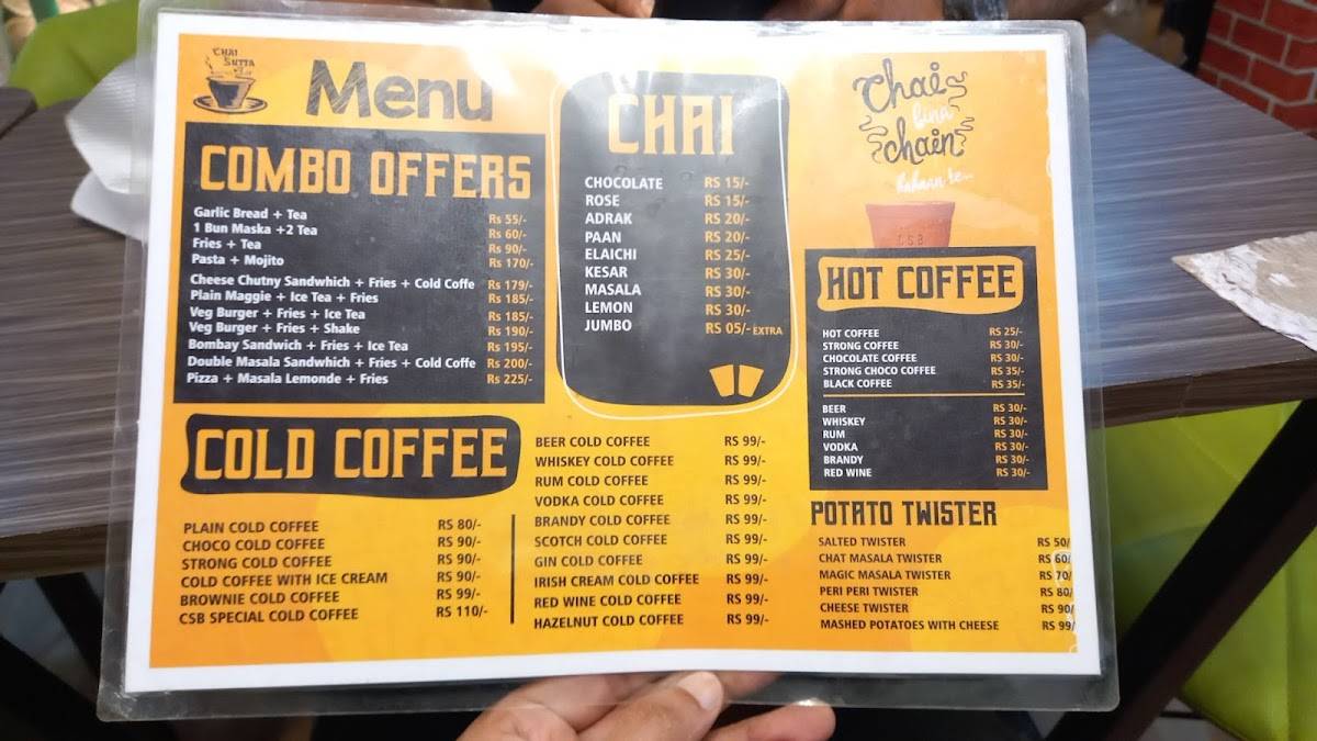 Menu at Chai Sutta Bar Agartala, Agartala