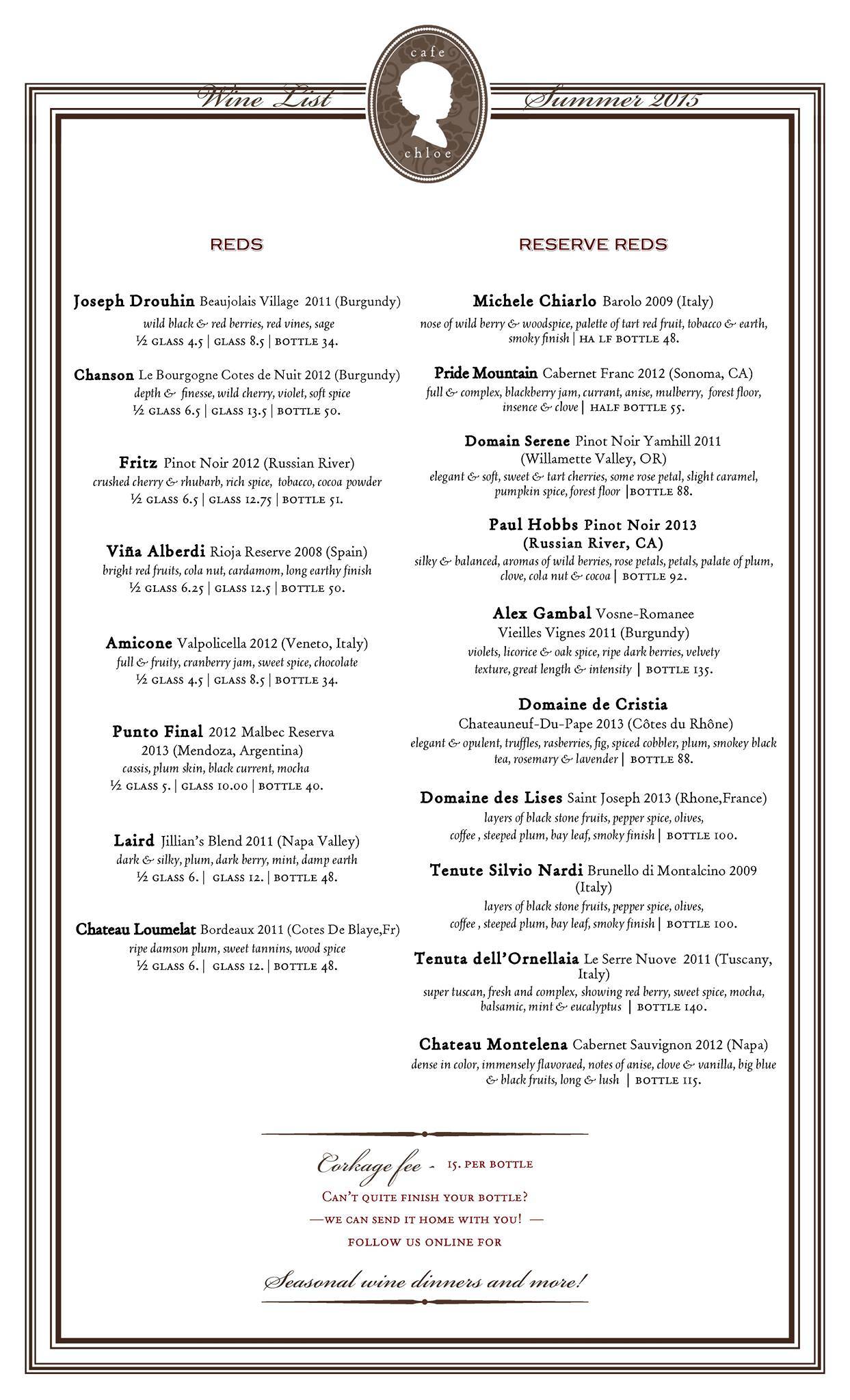 Menu at Cafe Chloe, San Diego