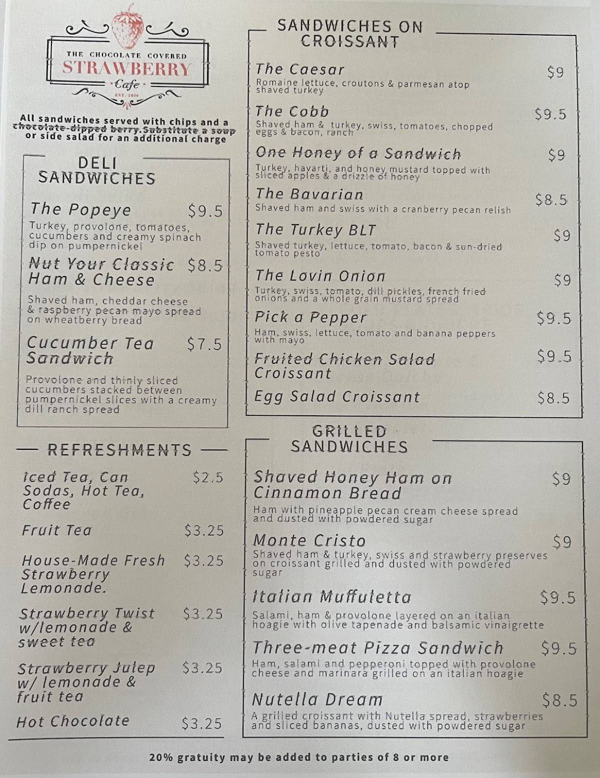 Menu at Chocolate Covered Strawberry cafe, Gallatin, Nashville Pike