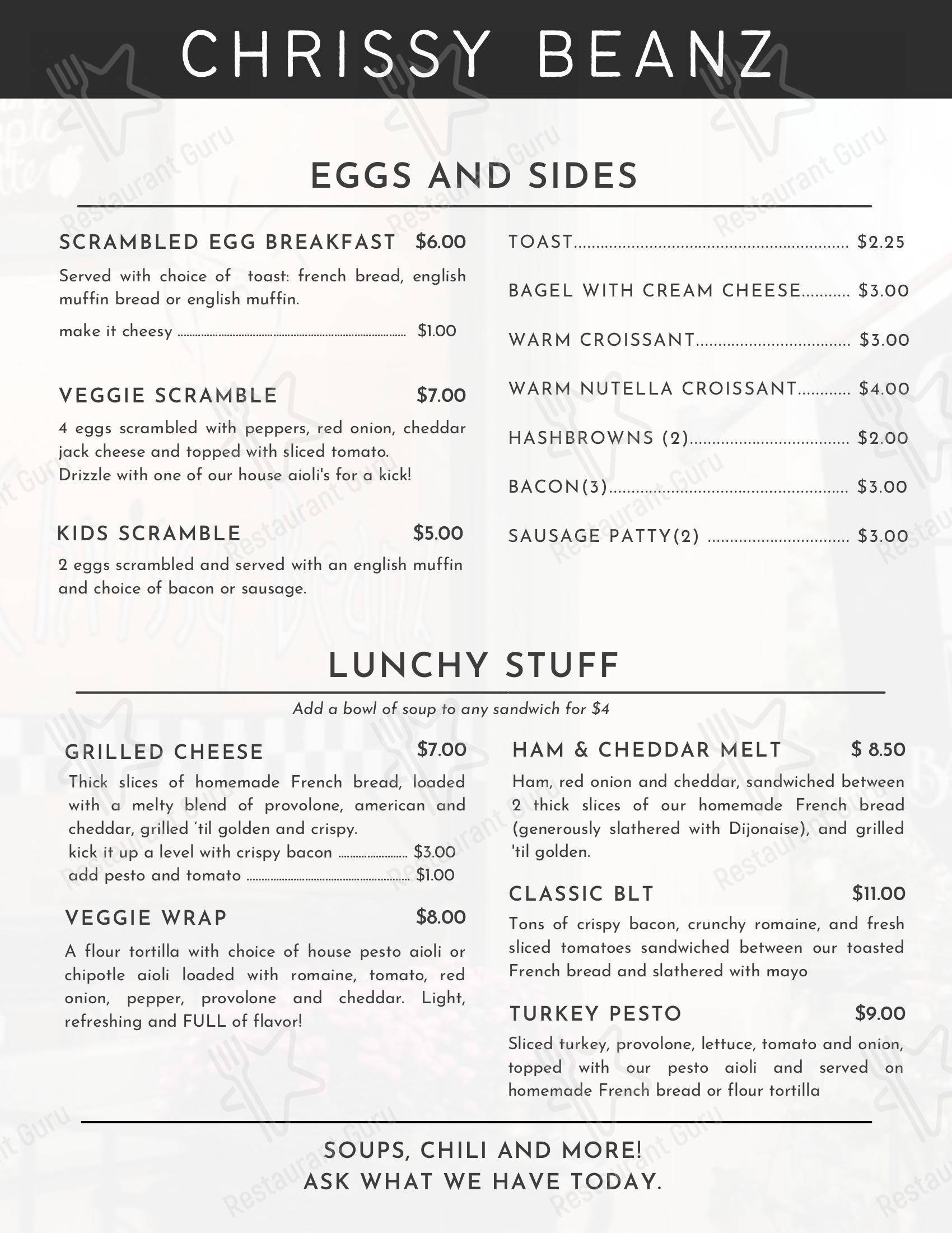 Menu at Chrissy Beanz Bakery & Café - Sackets Harbor, Sackets Harbor