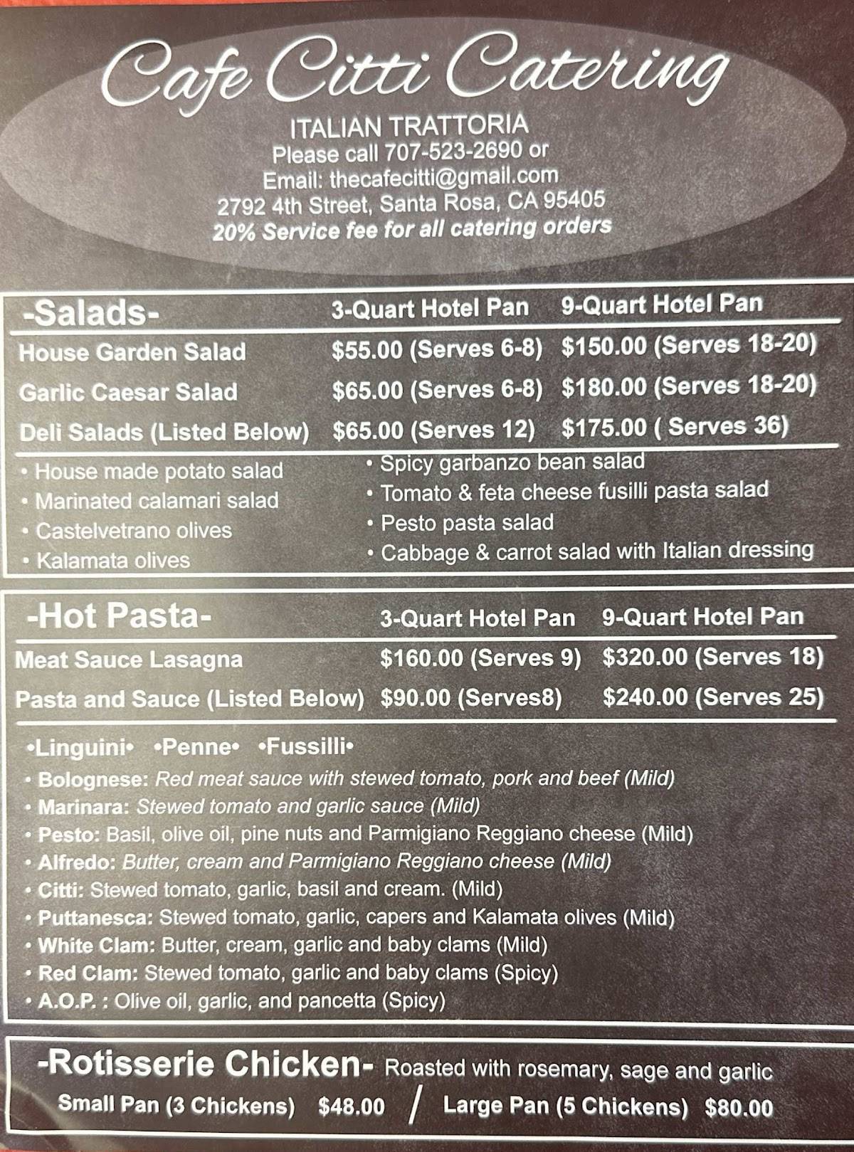 Menu at Cafe Citti, Santa Rosa, 4th St