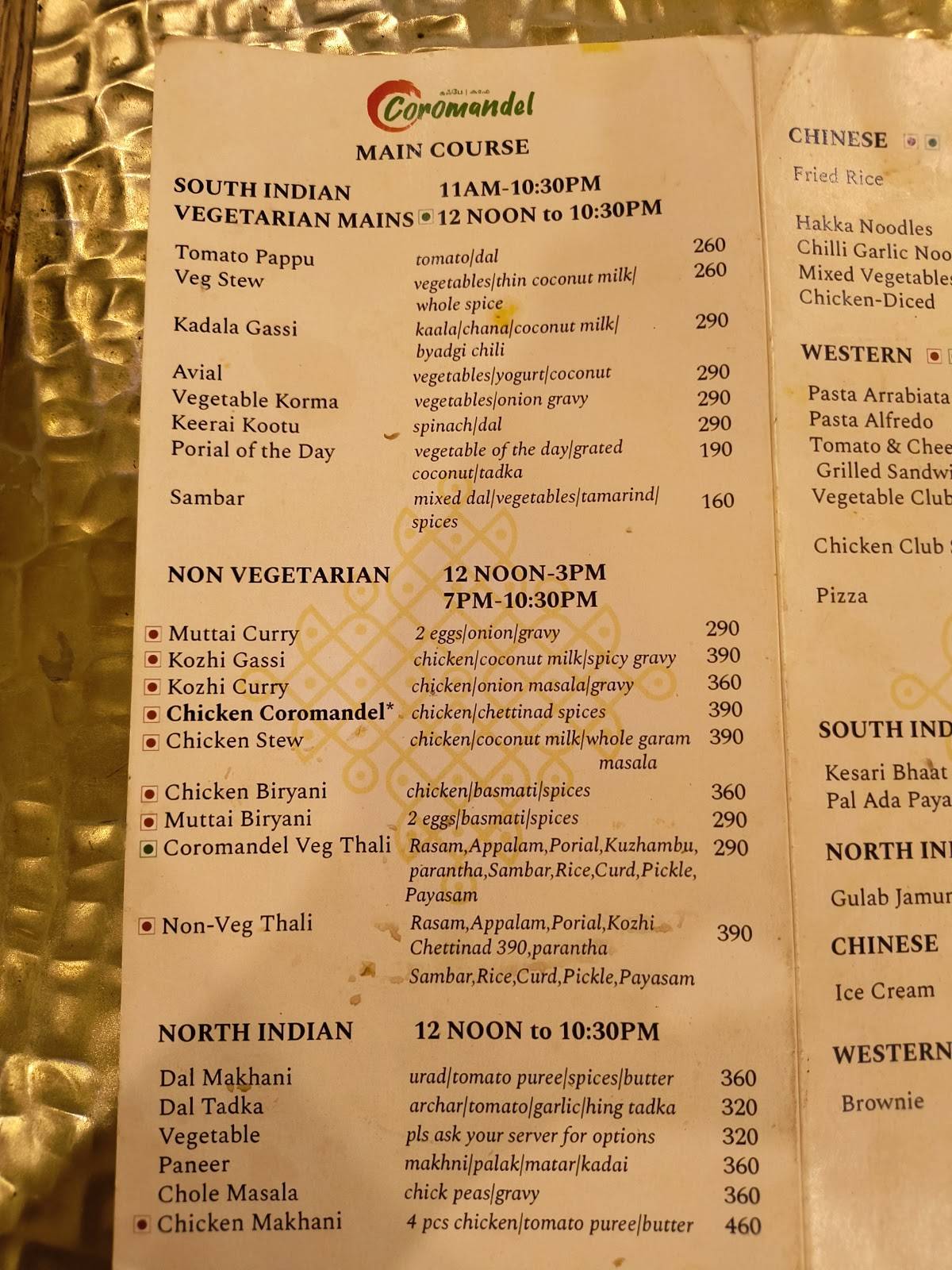 Menu at Cafe Coromandel, Gurugram