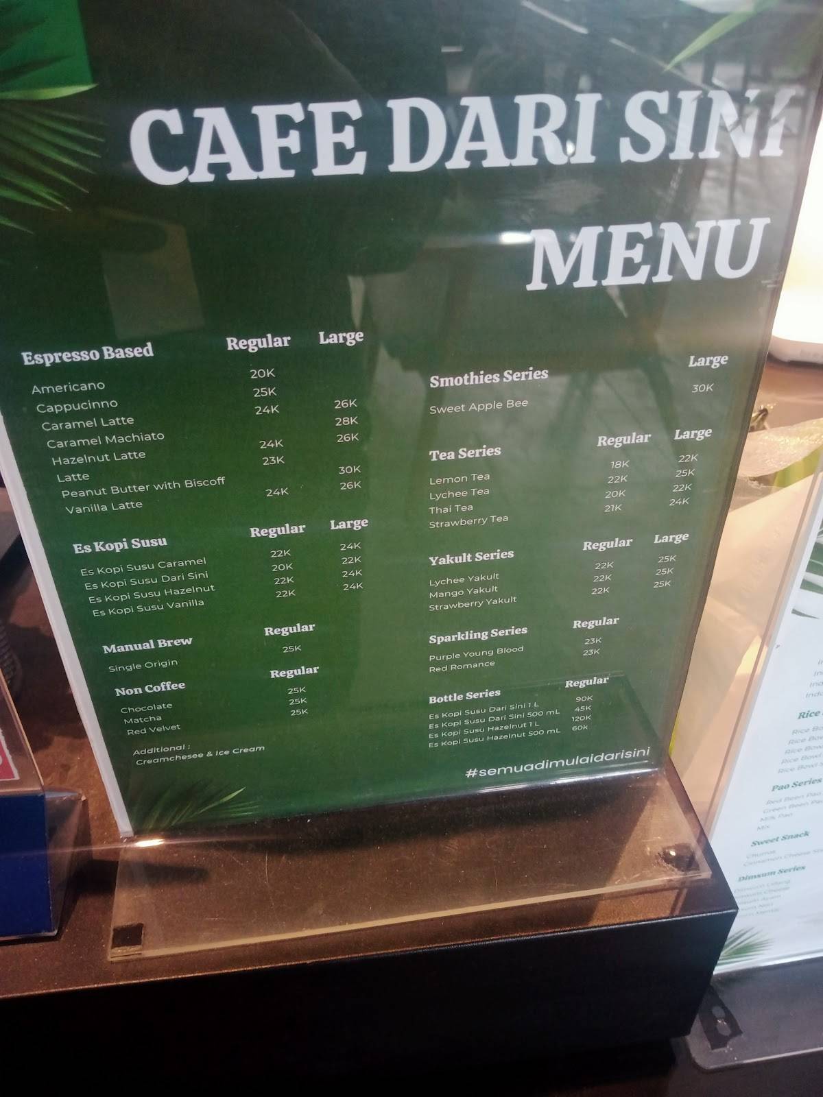 Menu at Cafe Dari Sini, Padang