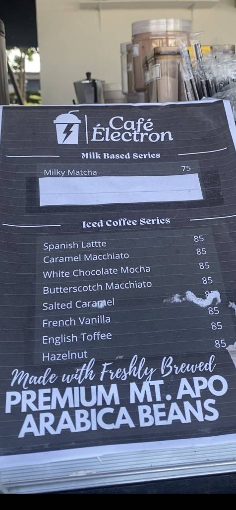 Menu at Cafe Electron, Davao City