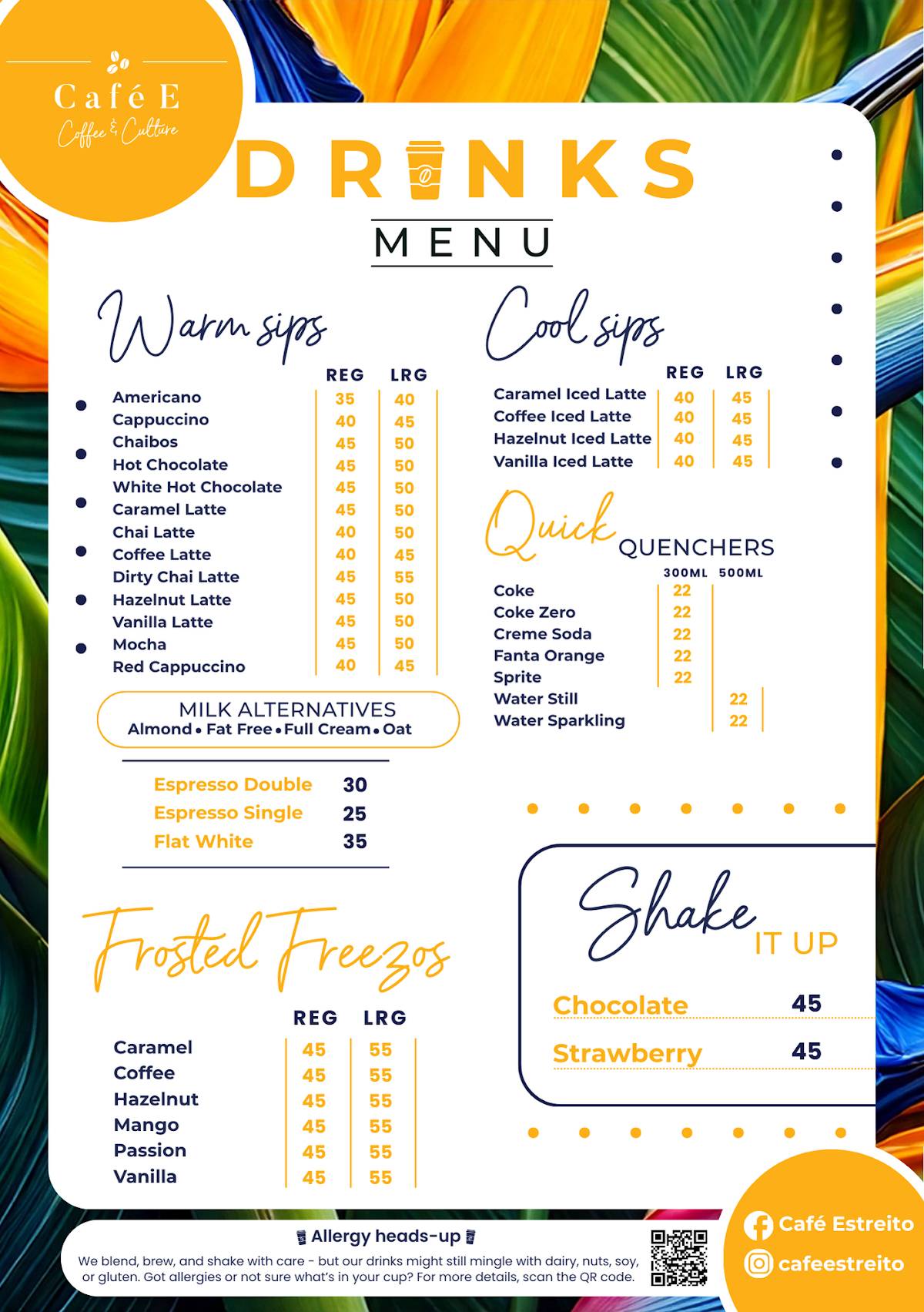 Menu at Café Estreito Blueberry Square restaurant, Roodepoort