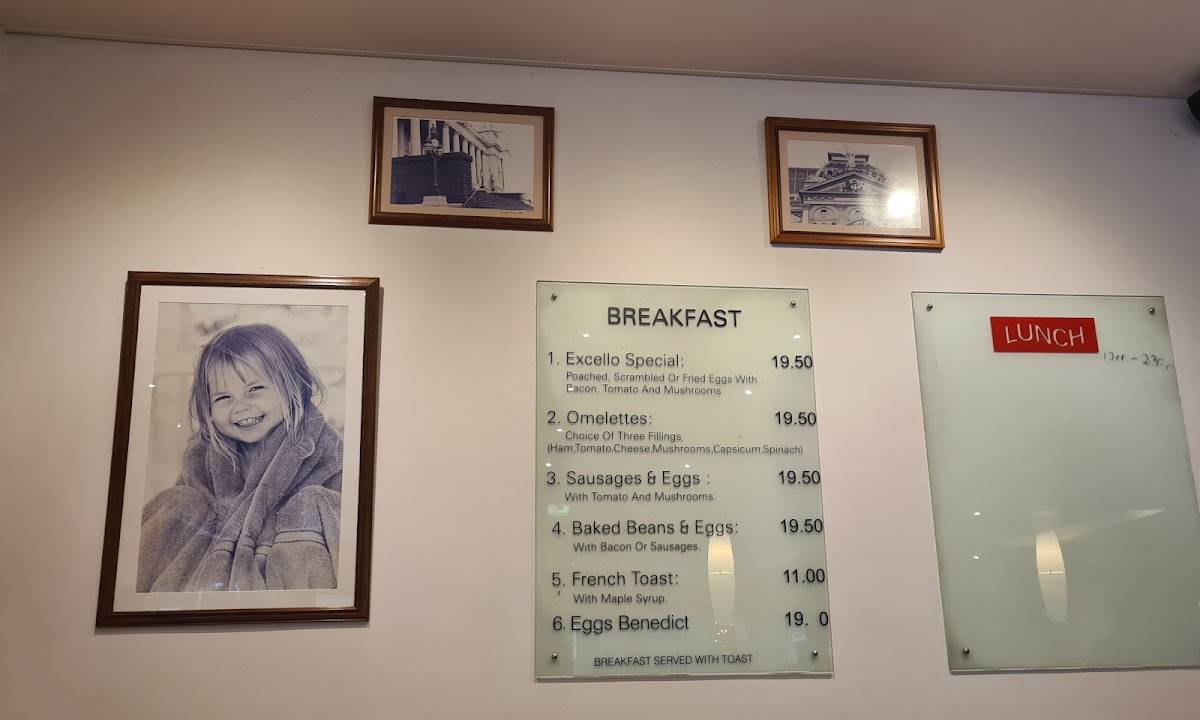 Menu at Cafe Excello, Melbourne, 99 Spring St