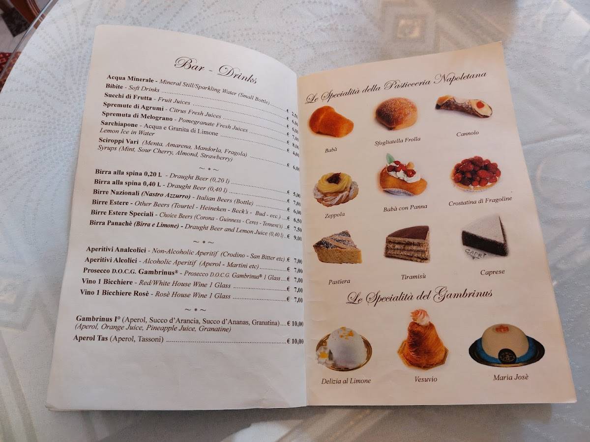 Menu da Gran Caffè Gambrinus caffè bar, Napoli, Via Chiaia