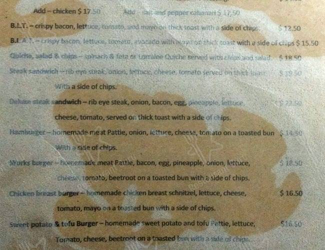 Menu at Froggies Rest cafe, Logan Village